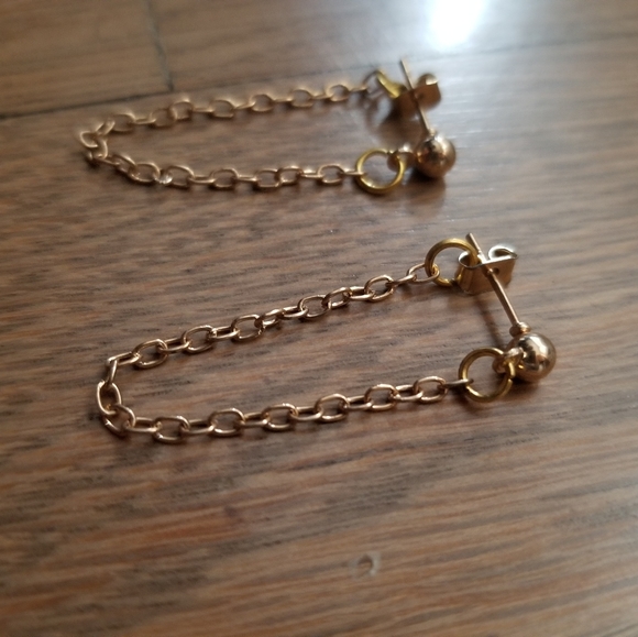 Jewelry | 14 K Gold Plated Ball Stud Chain Link Earrings | Poshmark